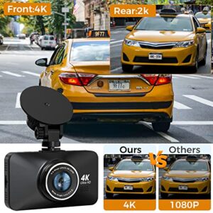 4K Dash Cam, UHD Front 4K & Rear 2K Dual Dash Camera for Cars, 3" IPS 170° Wide Angle Dashboard Camera with 64GB Card and Card Reader, Parking Guard, WDR, Starlight Night Vision,G-Sensor