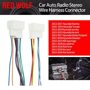 RED WOLF Radio Wire Harness Stereo MP3 CD Player Connector Plug Compatible with 2010-2017 Hyundai Elantra/Santa Fe, 2010-2018 kia Sportage/Optima/Soul