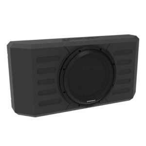 stinger 800 watt 12” custom shallow loaded subwoofer enclosure for wrangler jk/jku, jl/jlu, weatherproof, mounting hardware included (black)