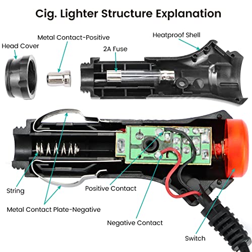 GreenYi Cigarette Lighter for Car Backup Camera, Monitor, DVR, DVD, Bluetooth Speaker, GPS, Laptop, 12V DC Cig. Lighter Charger Cord with Test Cable, DC Plug Adapter and DC Power Extension Cable