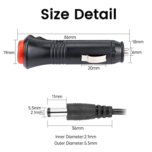 GreenYi Cigarette Lighter for Car Backup Camera, Monitor, DVR, DVD, Bluetooth Speaker, GPS, Laptop, 12V DC Cig. Lighter Charger Cord with Test Cable, DC Plug Adapter and DC Power Extension Cable