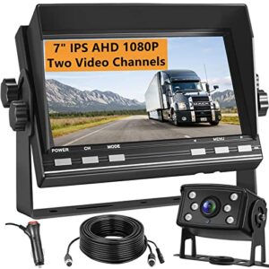 ahd 1080p rv back up camera systems for truck, 7″ ips monitor vehicle backup cameras, ip69 waterproof rear view camera ir night vision, wire reserve camera for van/car/rv/trailer/camper