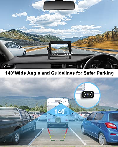 AHD 1080P RV Back Up Camera Systems for Truck, 7" IPS Monitor Vehicle Backup Cameras, IP69 Waterproof Rear View Camera IR Night Vision, Wire Reserve Camera for Van/Car/RV/Trailer/Camper