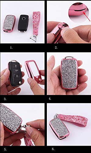 Royalfox(TM) 3 Buttons 3D Bling flip Folding Remote Key Fob case Cover for VW Volkswagen Jetta GTI Passat Golf Tiguan Touareg Beetle Multivan Sagitar Passat Accessories,with Keychain (Silver)