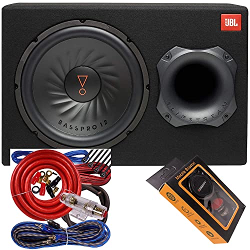 JBL SUBBP12AM - 450 Watts (150W RMS) 12” Amplified 12 in. Ported Subwoofer with Sub Level Control and Distortion Free Bass with Gravity Magnet Phone Holder Bundle