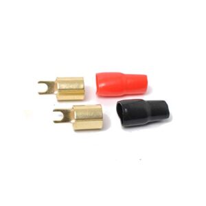 3 Pairs Copper Gold Plated 0 Gauge Spade Terminal Crimp Connectors Adapters Crimp Barrier Spades for Speaker Wire Cable Terminal Plug - 0GA (Red and Black)