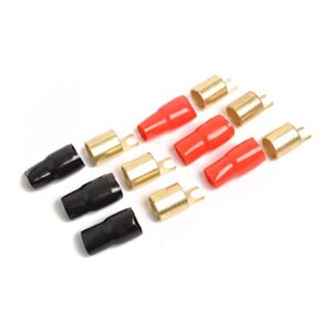 3 Pairs Copper Gold Plated 0 Gauge Spade Terminal Crimp Connectors Adapters Crimp Barrier Spades for Speaker Wire Cable Terminal Plug - 0GA (Red and Black)