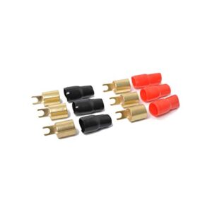 3 Pairs Copper Gold Plated 0 Gauge Spade Terminal Crimp Connectors Adapters Crimp Barrier Spades for Speaker Wire Cable Terminal Plug - 0GA (Red and Black)