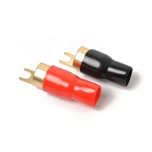 3 Pairs Copper Gold Plated 0 Gauge Spade Terminal Crimp Connectors Adapters Crimp Barrier Spades for Speaker Wire Cable Terminal Plug - 0GA (Red and Black)