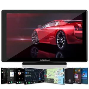 aphqua portable carplay with wireless apple carplay & android auto, 9 inch ips touchscreen car stereo radio receiver with light-sensitive mirror, bluetooth, google, siri, wifi, gps navigation, black