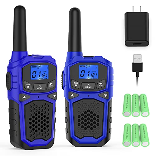 Long Range Walkie Talkies for Adults Kids,Handheld Two Way Radios Rechargeable Walkie-Talkies with NOAA Weather Alert Micro USB Charging for Family Camping, Hiking, Car Trip (Blue)