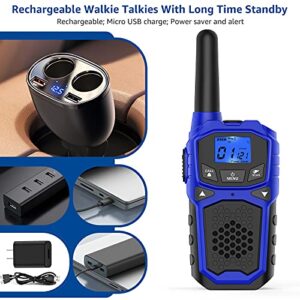 Long Range Walkie Talkies for Adults Kids,Handheld Two Way Radios Rechargeable Walkie-Talkies with NOAA Weather Alert Micro USB Charging for Family Camping, Hiking, Car Trip (Blue)