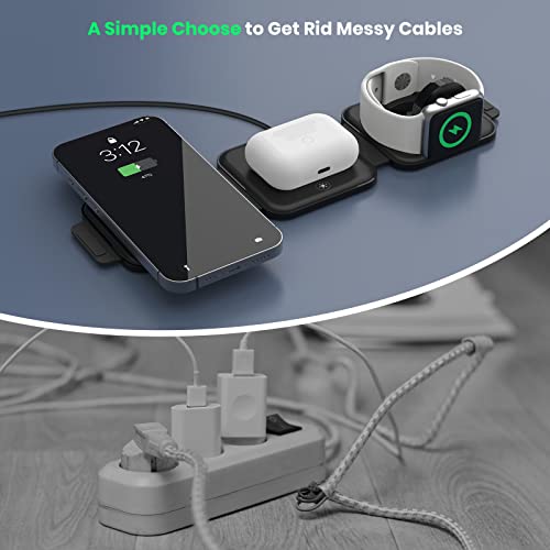 GEODMAER 3 in 1 Wireless Charger, Magnetic Foldable Fast Wireless Charging Station for Multiple Devices Compatible with iPhone 14 13 12 11/Pro/Pro Max/XS/XR, AirPods 3/2/Pro, iWatch 7/6/5/4/3/2