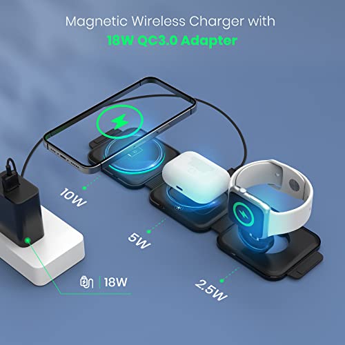 GEODMAER 3 in 1 Wireless Charger, Magnetic Foldable Fast Wireless Charging Station for Multiple Devices Compatible with iPhone 14 13 12 11/Pro/Pro Max/XS/XR, AirPods 3/2/Pro, iWatch 7/6/5/4/3/2