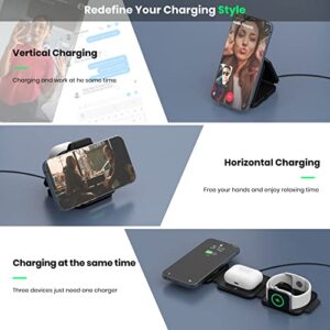 GEODMAER 3 in 1 Wireless Charger, Magnetic Foldable Fast Wireless Charging Station for Multiple Devices Compatible with iPhone 14 13 12 11/Pro/Pro Max/XS/XR, AirPods 3/2/Pro, iWatch 7/6/5/4/3/2