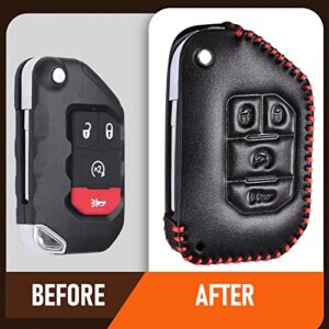 Slohif for Jeep Leather Wrangler JL JLU Rubicon 2018-2021 Gladiator JT Sahara JLU 4 Buttons, Leather Case+D-Ring+Hook(Black)