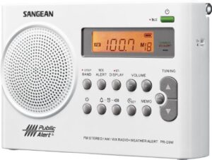 sangean pr-d9w portable am/fm/noaa alert radio with rechargeable battery, white, one size