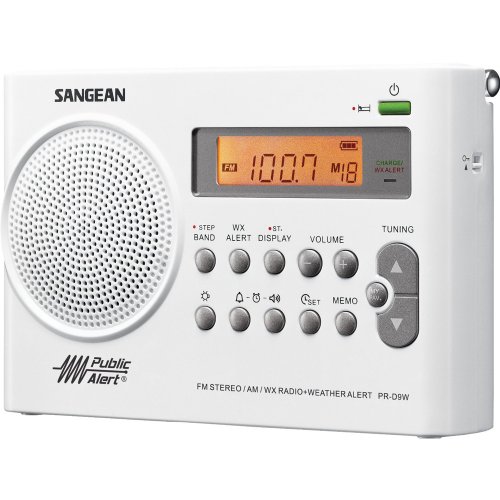 Sangean PR-D9W Portable Am/FM/NOAA Alert Radio with Rechargeable Battery, White, One Size