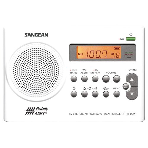 Sangean PR-D9W Portable Am/FM/NOAA Alert Radio with Rechargeable Battery, White, One Size