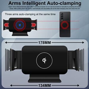 Ermorgen Wireless Car Charger Clamp Compatiable for Samsung Galaxy Z Fold 3, Z Fold 2, iPhone 13 Pro Max, Adjustable Air Vent Phone Holder USB C 10W