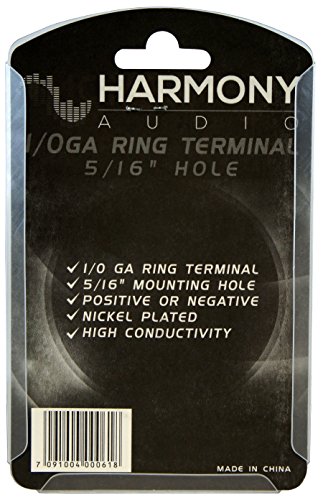 Harmony Audio HA-RT0 Car Stereo Power or Ground 1/0 Gauge 5/16" Ring Terminal Screw Set Heavy Duty- Nickel Plated