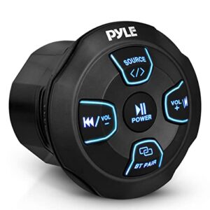 pyle amplified wireless bluetooth audio controller – 300 watt bluetooth media button, waterproof marine receiver remote control w/aux, mount for car truck boat marine powersport vehicles – plmrbt18