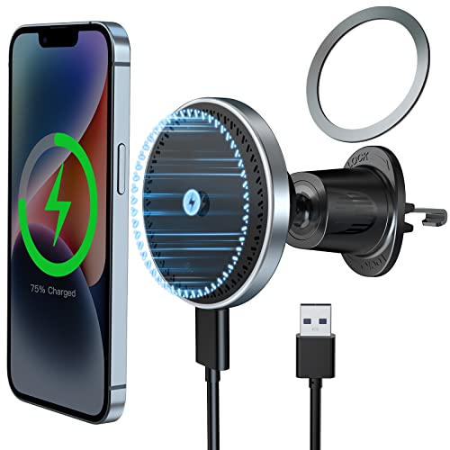 Magnetic Wireless Car Charger - Lekente MagSafe Car Mount Charger Compatible with iPhone 14/14 Plus /14 Pro Max /13/12 Pro Max Mini | 15W Fast Charging Auto Alignment Car Air Vent Phone Holder