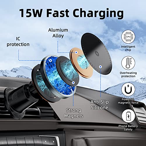 Magnetic Wireless Car Charger - Lekente MagSafe Car Mount Charger Compatible with iPhone 14/14 Plus /14 Pro Max /13/12 Pro Max Mini | 15W Fast Charging Auto Alignment Car Air Vent Phone Holder