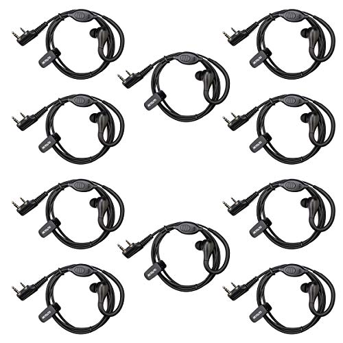 Retevis RT22 Walkie Talkie Earpiece with Mic, Compatible RT21 H-777 RT22S H-777S RT19 UV-5R Arcshell AR-5 AR-6 Two Way Radio, 2 Pin Anti Falling Off Single Wire Earhook Headset(10 Pack)