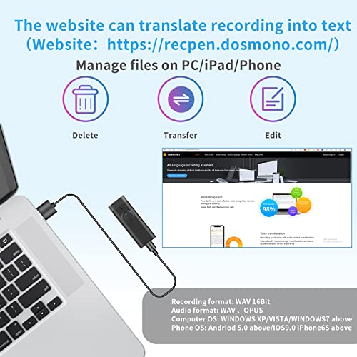 Voice to Text Recorder, DOSMONO 32G Voice Recorder with Transcription, High-Definition Recording, Dialogue Translation Photo Translation on APP for Lectures, Meetings