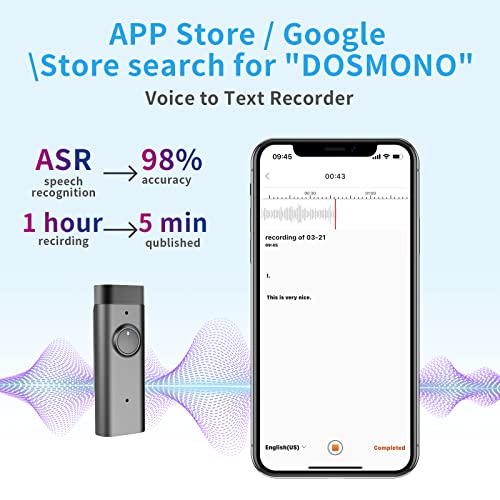 Voice to Text Recorder, DOSMONO 32G Voice Recorder with Transcription, High-Definition Recording, Dialogue Translation Photo Translation on APP for Lectures, Meetings