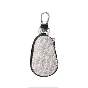 ihreesy glitter car key cover,multifunctional leather key case glitter rhinestone key bling key case with zipper and carabiner,white