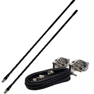 Shark Antennas TS822-2B Dual CB Antenna Kit with 2ft Antennas, Aluminum Mirror Mounts and 12ft Co-Phase Coax Cable with PL-259 Connectors.