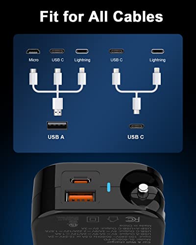 SAUNORCH USB C Car Charger Block, Cigarette Lighter Adapter and USB Wall Phone Charger W/ 2 in 1 Foldable Plug 20W Type C PD &18W QC 3.0 Charger Fast Charging for iPhone 14/13/12/11/XR,iPad, Samsung