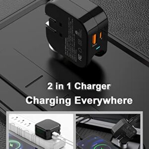 SAUNORCH USB C Car Charger Block, Cigarette Lighter Adapter and USB Wall Phone Charger W/ 2 in 1 Foldable Plug 20W Type C PD &18W QC 3.0 Charger Fast Charging for iPhone 14/13/12/11/XR,iPad, Samsung