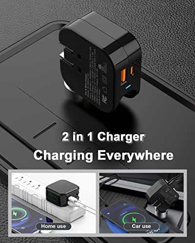 SAUNORCH USB C Car Charger Block, Cigarette Lighter Adapter and USB Wall Phone Charger W/ 2 in 1 Foldable Plug 20W Type C PD &18W QC 3.0 Charger Fast Charging for iPhone 14/13/12/11/XR,iPad, Samsung