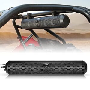 kemimoto utv soundbar sxs sound bar x3 speaker- 28 inches wide, ipx5 waterproof, bluetooth compatible, amplified, usb, aux input, 4x speakers, 2x tweeters adapt to 1.56″-2.25″ roll bar