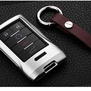 Royalfox 4 5 6 Buttons Luxury Aluminum Metal Key Fob case Cover for Cadillac SRX DTS STS XTS CTS Escalade ,Chevrolet C7 Corvette Silver