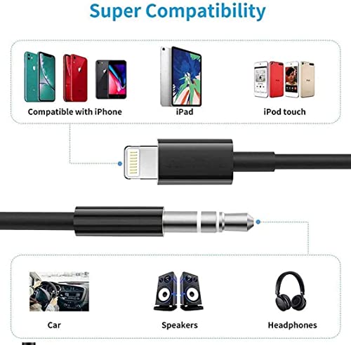 iPhone Aux Cord for car, [Apple MFi Certified] 3.3ft Lightning to 3.5mm Aux Audio Auxiliary Cable,Home Stereo, Speaker, Headphone Compatible with iPhone 13/12/11/XS/XR/X/8/7/iPad (Black)