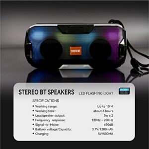 Portable Bluetooth Speakers with Light, Wireless Bluetooth Speaker，Wireless Bluetooth Speakers V5.1USB Card, Micro SD Card and FM Radio, Bluetooth for Outdoor, Indoor, Travel, Beach, Camping. (Black)