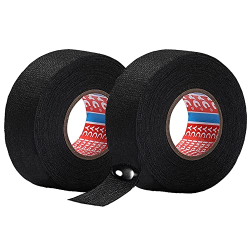 Seigun 2 Rolls Wire Loom Harness Tape, Wiring Harness Cloth Tape, Black Adhesive Fabric Tape for Automobile Electrical Wire harnessing Noise Damping Heat Proof 25 mm X 15m