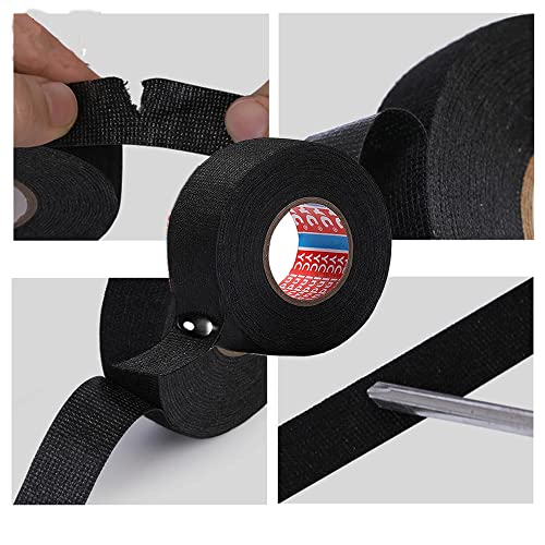 Seigun 2 Rolls Wire Loom Harness Tape, Wiring Harness Cloth Tape, Black Adhesive Fabric Tape for Automobile Electrical Wire harnessing Noise Damping Heat Proof 25 mm X 15m