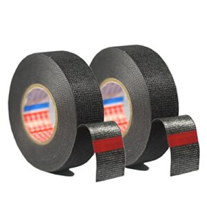 Seigun 2 Rolls Wire Loom Harness Tape, Wiring Harness Cloth Tape, Black Adhesive Fabric Tape for Automobile Electrical Wire harnessing Noise Damping Heat Proof 25 mm X 15m