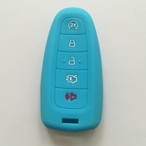 Sky Blue Silicone Fob Skin Key Cover for Lincoln Ford Escape Explorer Focus Taurus Flex 5 Buttons Fob Remote Keyless Entry Smart Key Case Shell Key Protector Key Jacket