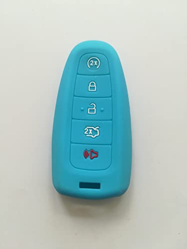 Sky Blue Silicone Fob Skin Key Cover for Lincoln Ford Escape Explorer Focus Taurus Flex 5 Buttons Fob Remote Keyless Entry Smart Key Case Shell Key Protector Key Jacket