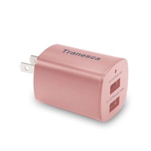 tranesca 2.4 amp dual usb port travel wall charger cube with foldable plug for iphone x/8/7/6s/6s plus/6 plus/6, samsung galaxy s9/s8/s7/s6/s5 edge, lg, htc, moto, kindle and more-rose gold