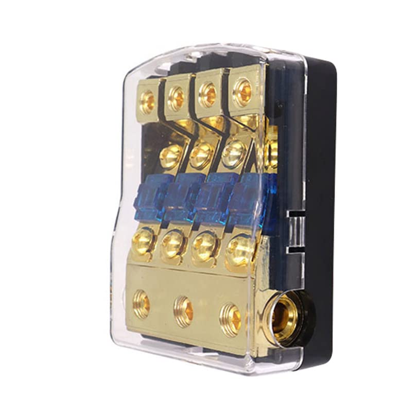 DriSentri 4 Way Fuse Holder HiFi Auto Fuse Distribution Block 60 Amp 12V Fusible Support 0 2 4 Gauge in 4/8 Gauge Out