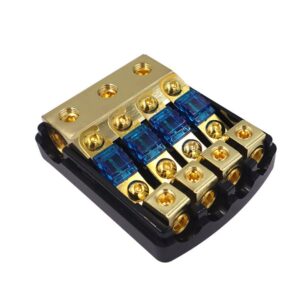 DriSentri 4 Way Fuse Holder HiFi Auto Fuse Distribution Block 60 Amp 12V Fusible Support 0 2 4 Gauge in 4/8 Gauge Out