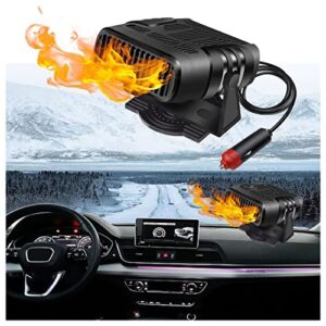 12v car heater, 150w electionic auto defrost defogger, 2 in 1 portable heating/cooling fan for truck, 3-outlet, plug into cigarette lighter, 360 degree rotary-2022 upgraded