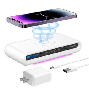 usb c fast charger, 4 in 1 30w charging station for multiple devices, wireless charger for samsung galaxy phone, watch/iphone 14/13/12/11 series, 3 ports usb hub with 7 color ambient light